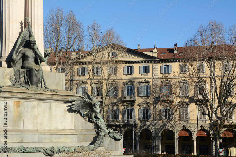 elegant historic buildings in winter in the tree-lined avenues of the ...