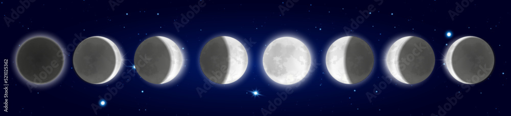 Panoramic night scenery, forest on hotizon, starry sky, cycle from new ...