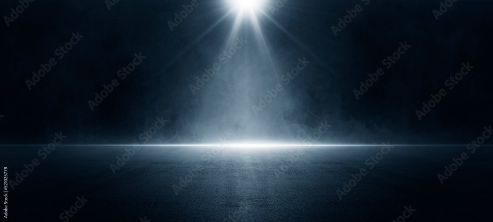 A dark empty street, dark blue background, an empty dark scene, neon ...