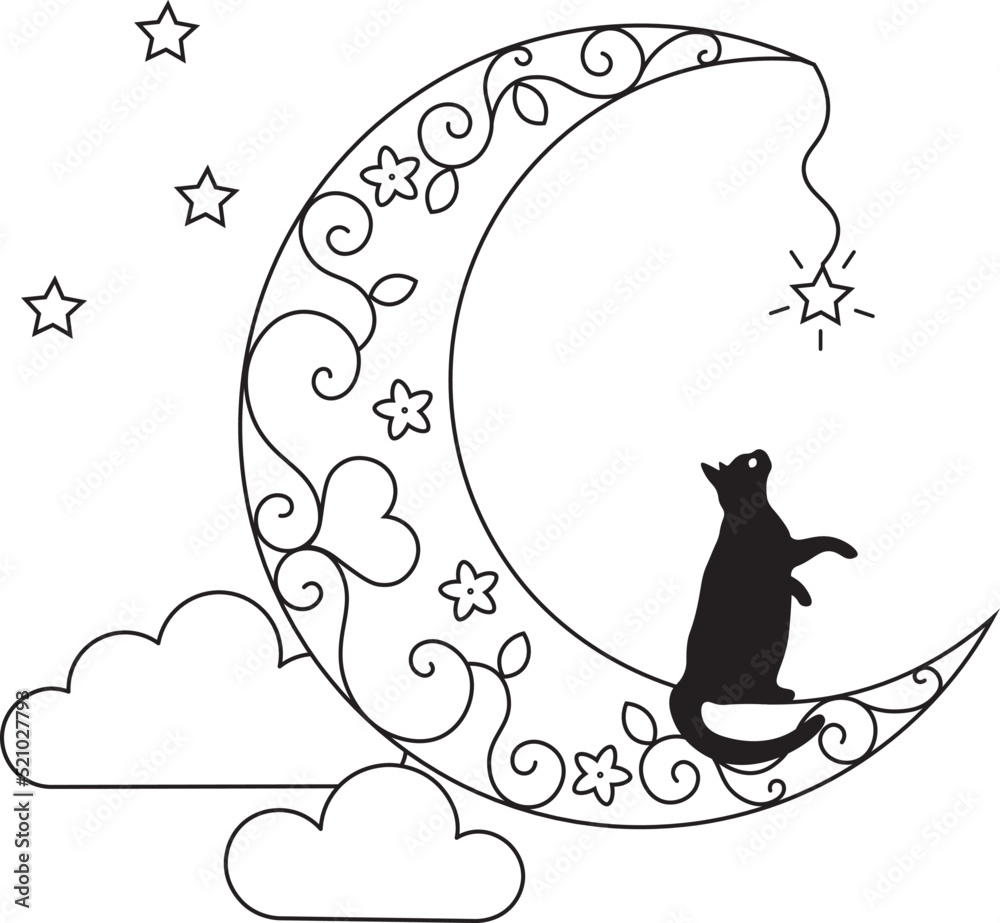 Cat And Moon Silhouette Tattoo