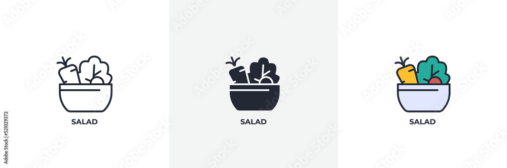 salad icon. Line, solid and filled outline colorful version, outline ...