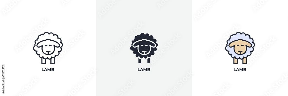 lamb icon. Line, solid and filled outline colorful version, outline and ...