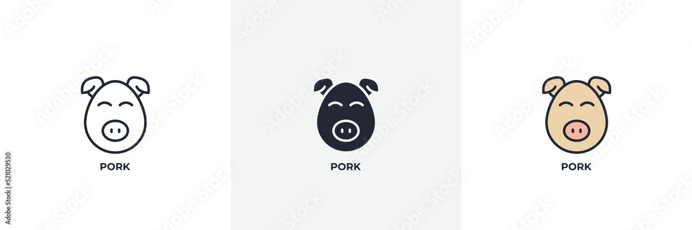 pork icon. Line, solid and filled outline colorful version, outline and ...