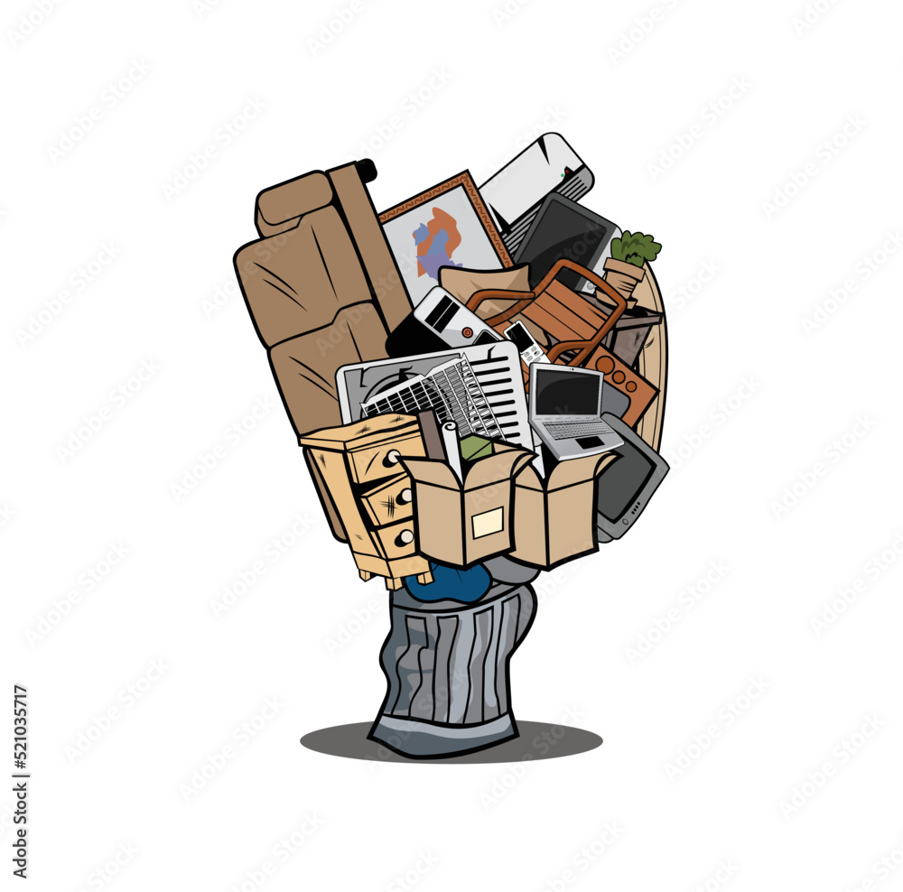Trash can full of household junk design illustration vector eps format ...