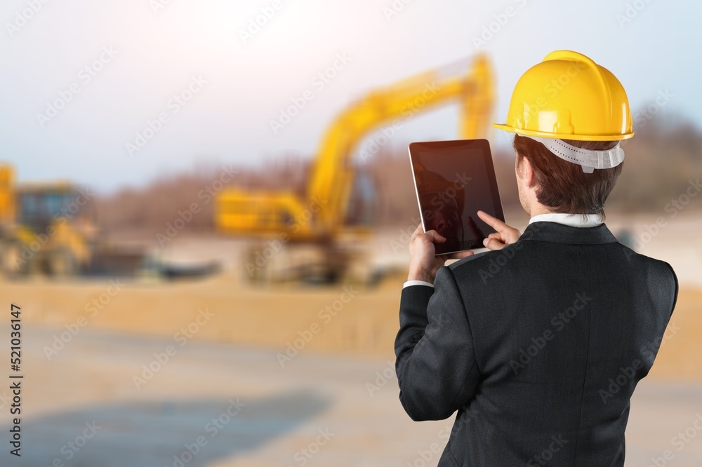 Construction engineer under inspection and survey workplace and worker ...