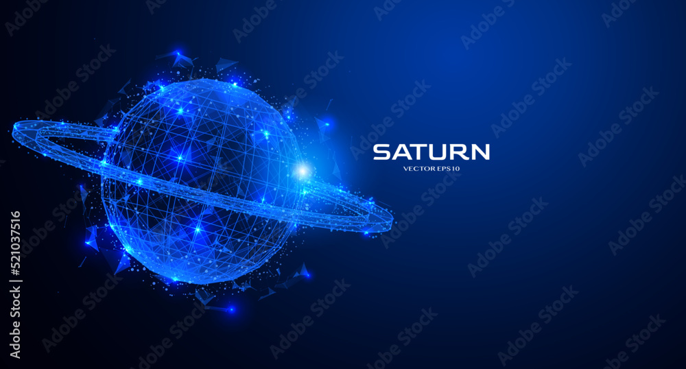 Abstract futuristic digital Saturn planet triangle and dots particle in ...