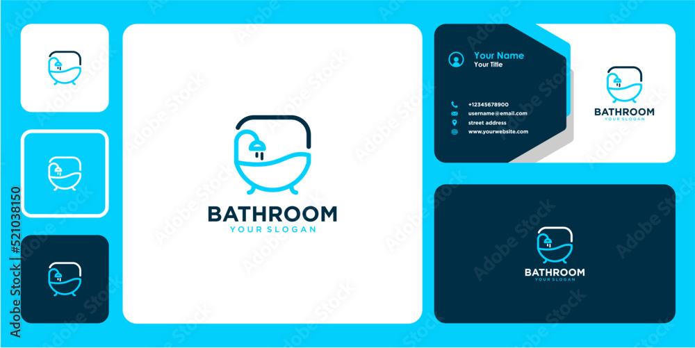 bathroom logo design with line art and business card Stock Vector ...