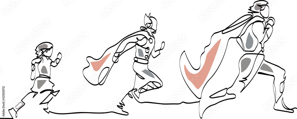 Continuous one line art vector minimalist: Thor from kid running to ...