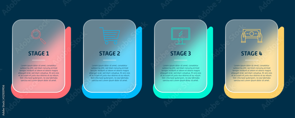 Infographics with icons and glassmorphism effect. Thin line vector ...