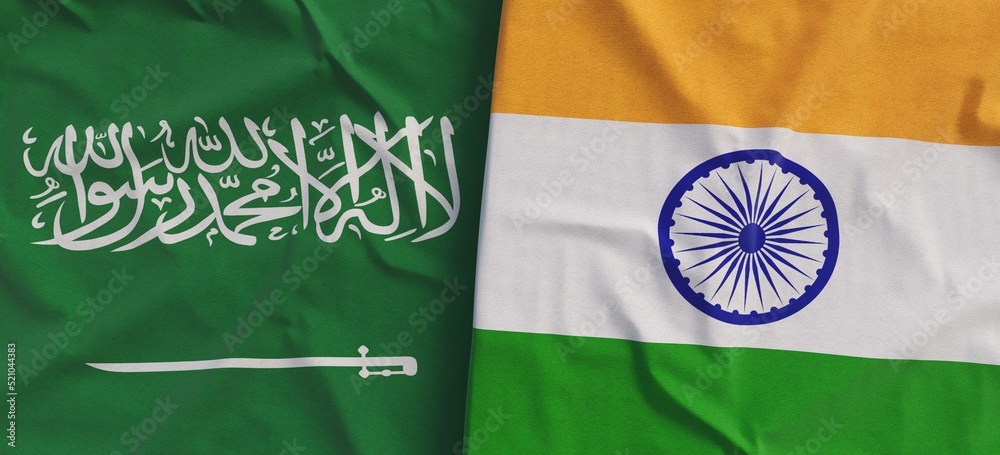 Flags of Saudi Arabia and India. Linen flag close-up. Flag made of ...