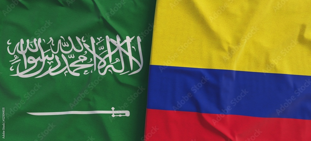 Stockillustratie Flags of Saudi Arabia and Colombia. Linen flag close ...