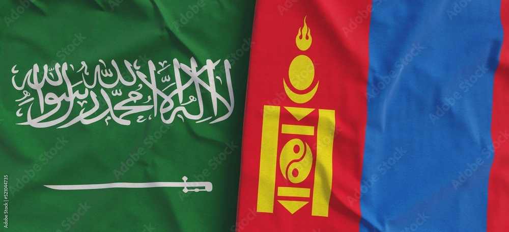 Flags of Saudi Arabia and Mongolia. Linen flag close-up. Flag made of ...