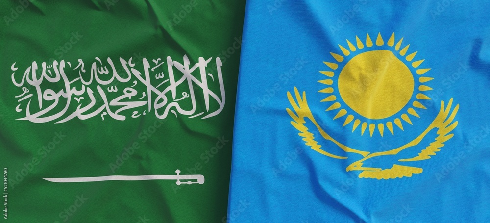Flags of Saudi Arabia and Kazakhstan. Linen flag close-up. Flag made of ...