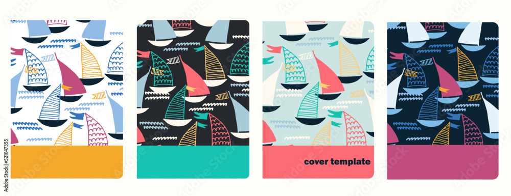 Set of cover page vector templates based on seamless patterns with ...