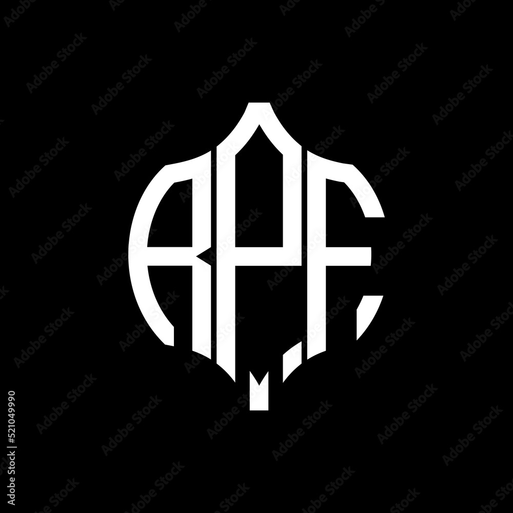 RPF letter logo. RPF best black background vector image. RPF Monogram ...