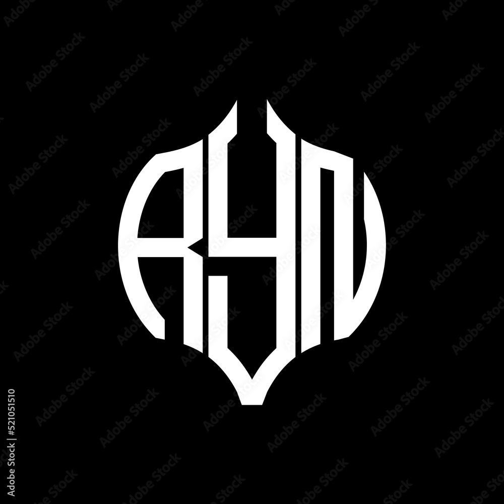 RYN letter logo. RYN best black background vector image. RYN Monogram ...