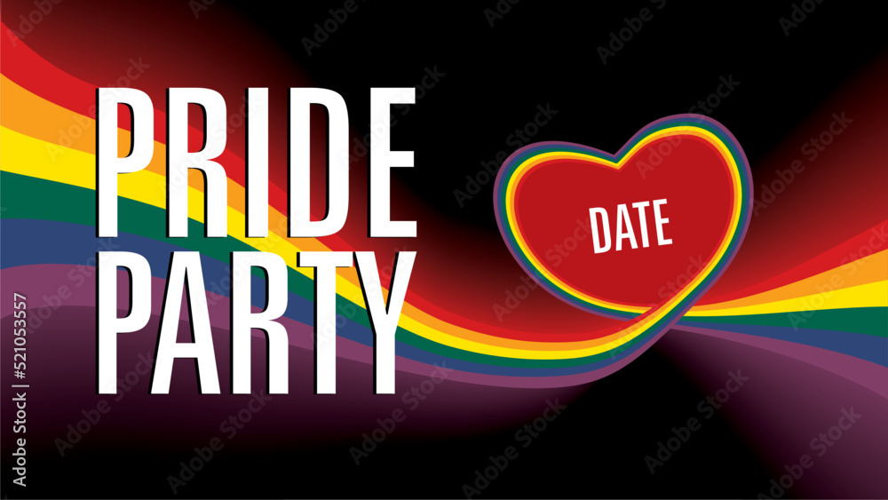 Vetor de Banner with text Pride Party and hearth with copy space for ...