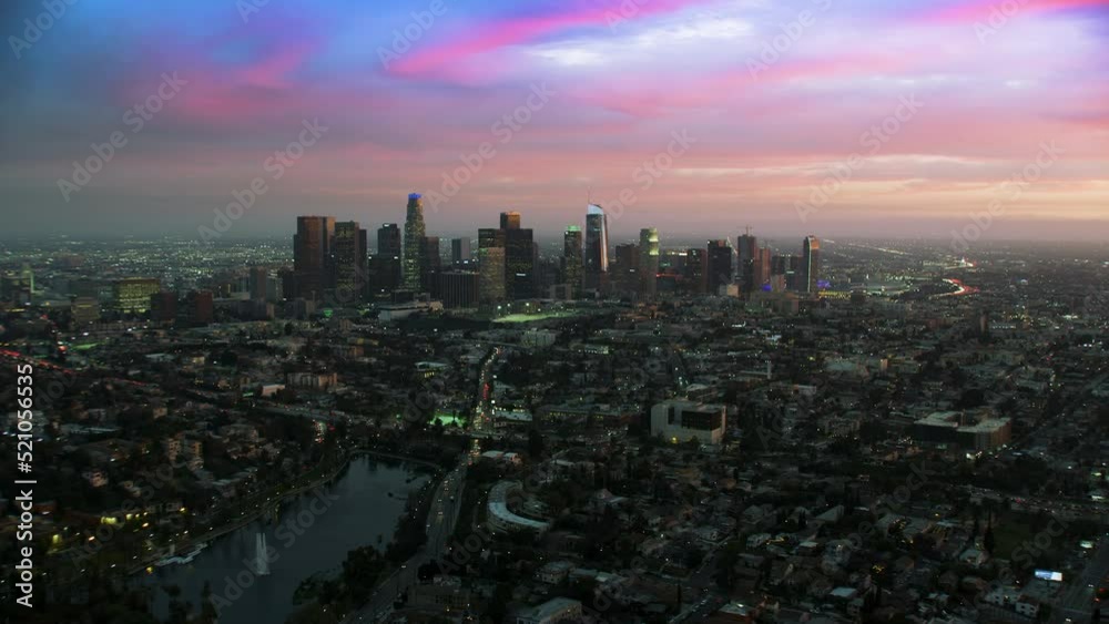 Amazing Aerial View Of Downtown Los Angeles. City Skyline With its ...