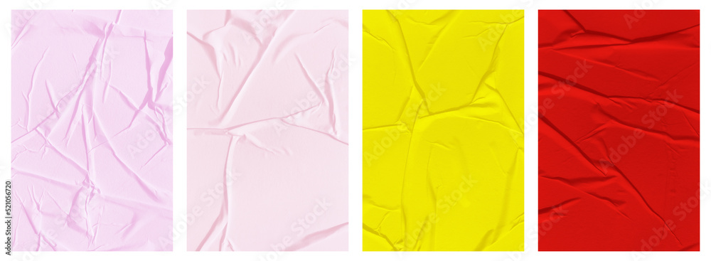 Set of wrinkled paper templates. wet blank paper for poster and text ...