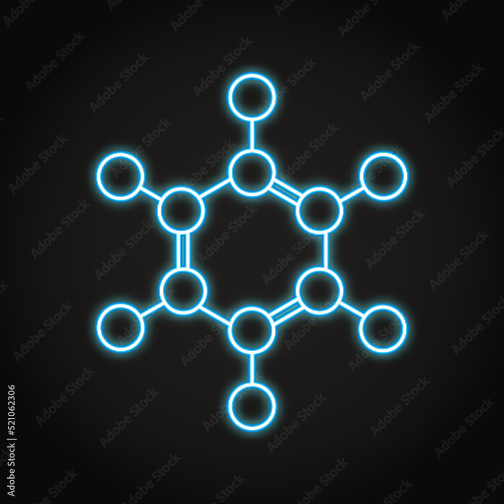 Benzene molecule structural model neon icon Stock Vector | Adobe Stock