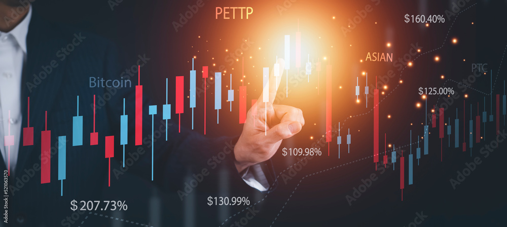 Businessman touchscreen line of Stock market or forex trading graph and ...