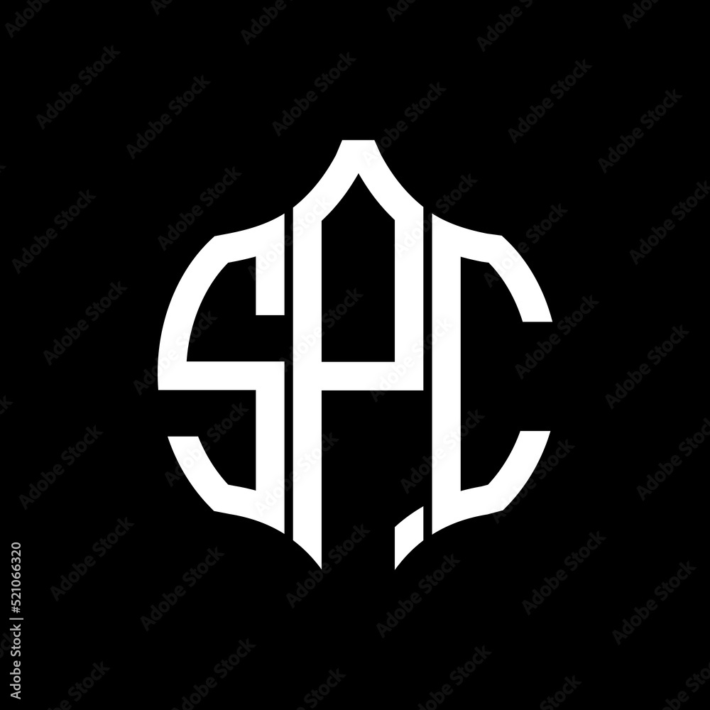 SPC letter logo. SPC best black background vector image. SPC Monogram ...