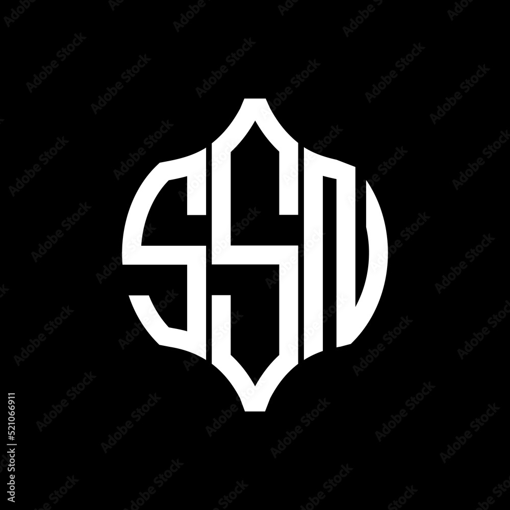 SSN letter logo. SSN best black background vector image. SSN Monogram ...