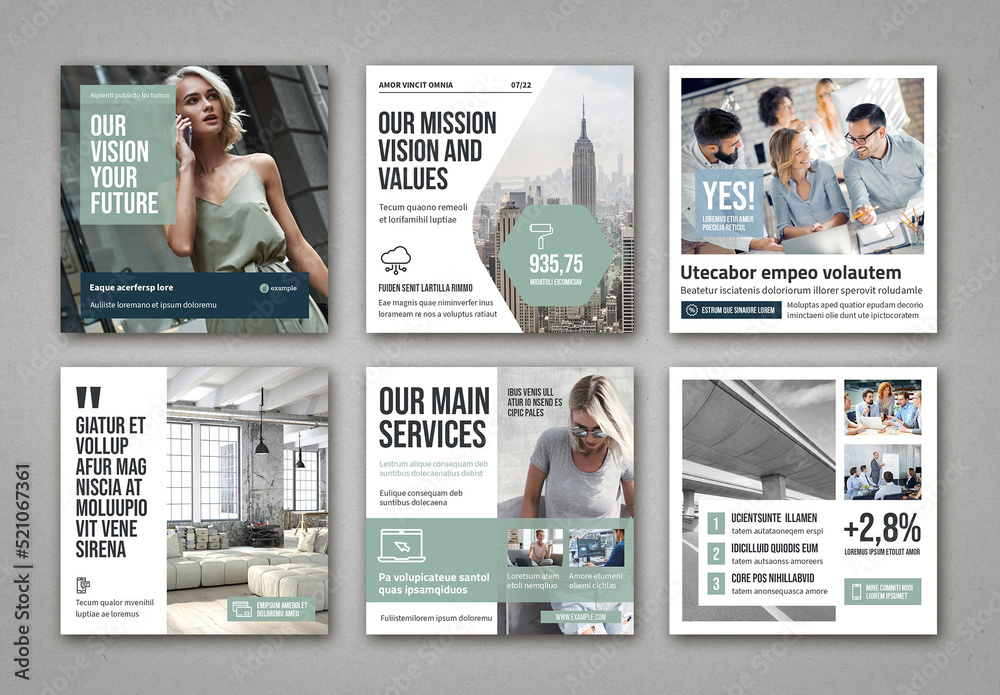 Social Media Posts Layout with Blue and Green Accents Stock Template ...