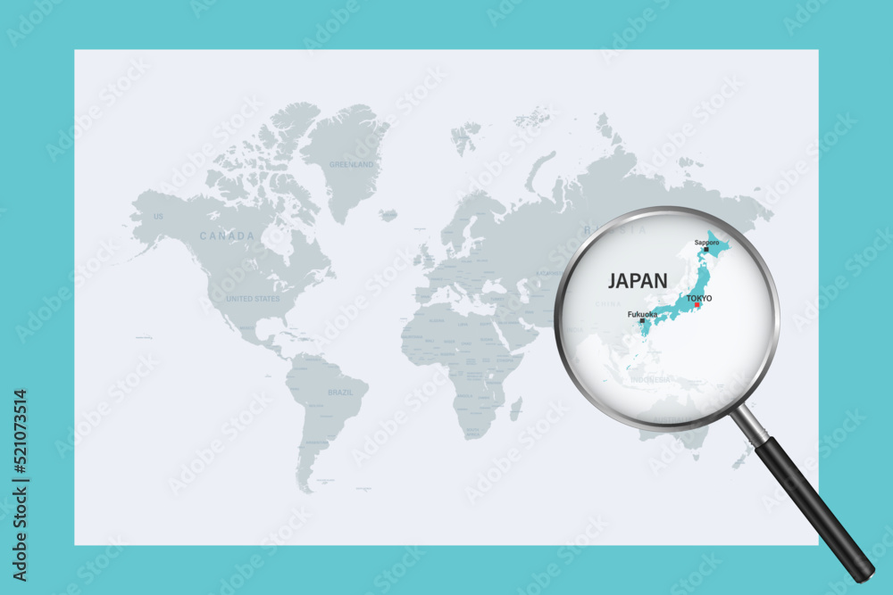 Map of Japan on political world map with magnifying glass Stock Vector ...