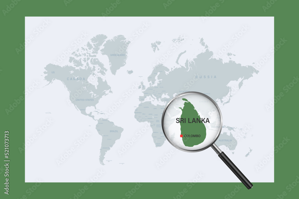 Map of Sri Lanka on political world map with magnifying glass vector de ...