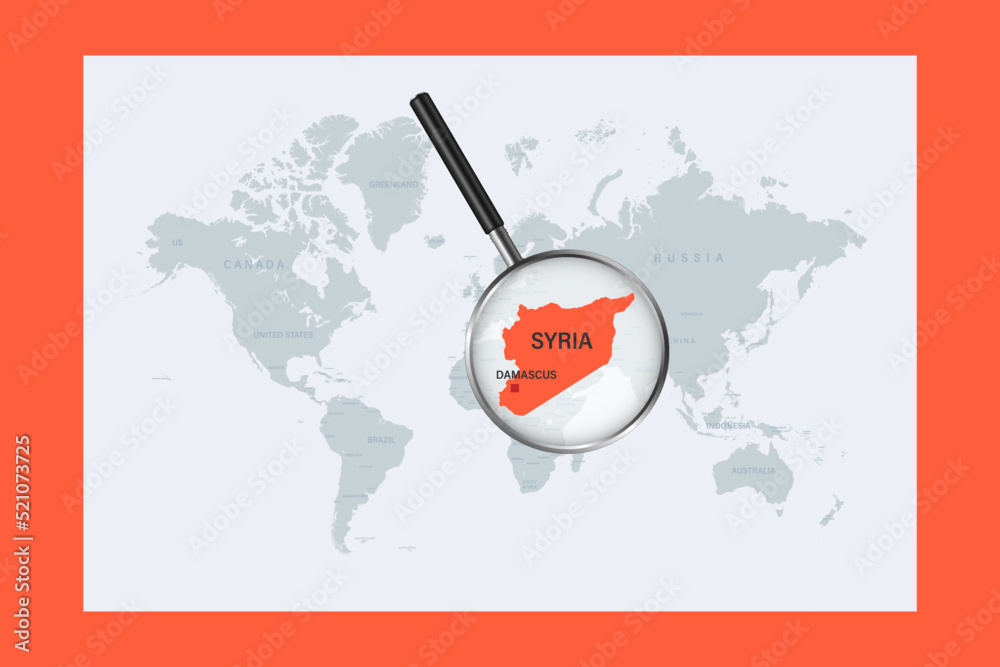 Map of Syria on political world map with magnifying glass Stock Vector ...