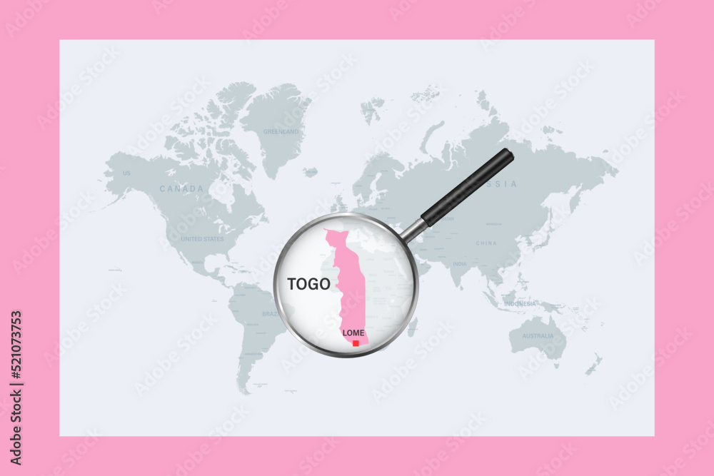 Map of Togo political world map with magnifying glass Stock Vector ...