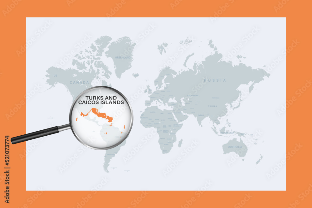 Map of Turks and Caicos Islands on political world map with magnifying ...