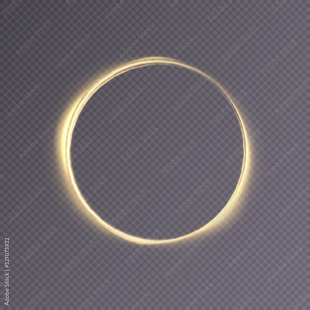 Light gold circle. Round golden line light effect. Glowing golden ...