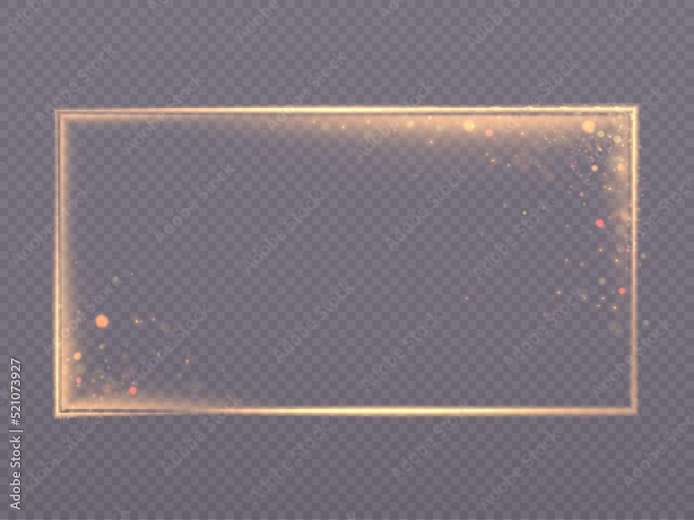 Square gold frame with neon light effect for the design of portraits ...