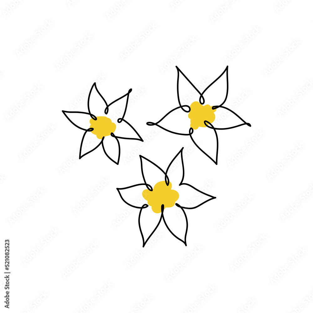 Plumeria flowers in continuous line art drawing style. Border with ...