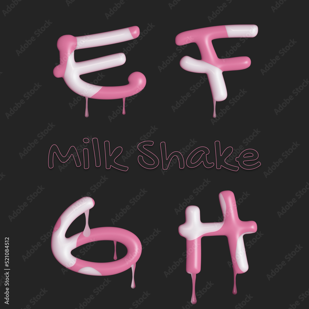 Milk shake font design with dripping letters, pink 3D icing alphabet ...