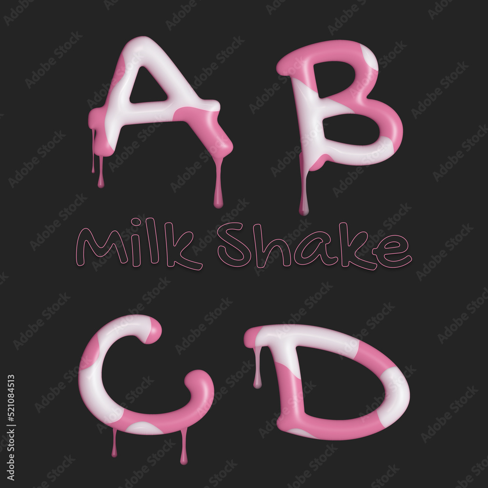 Milk shake font design with dripping letters, pink 3D icing alphabet ...