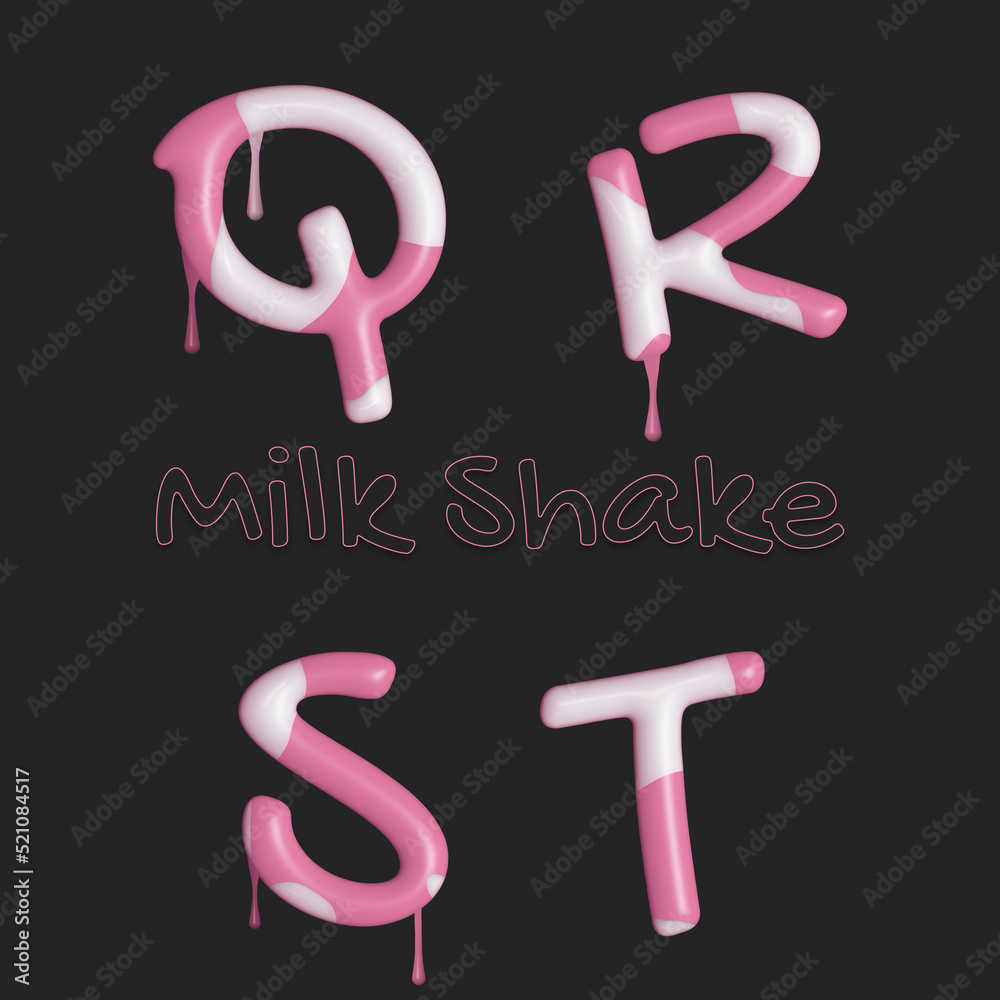 Milk shake font design with dripping letters, pink 3D icing alphabet ...