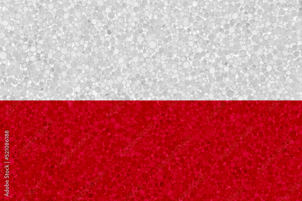 Poland flag on styrofoam texture. national flag painted on the surface ...