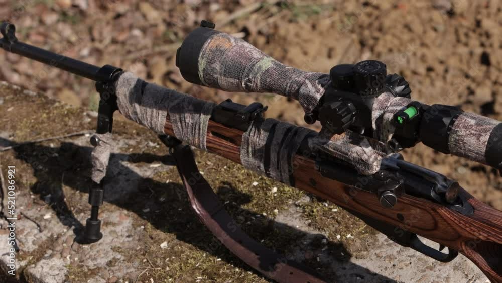 There is a sniper rifle ready for shooting on the shooting range ...