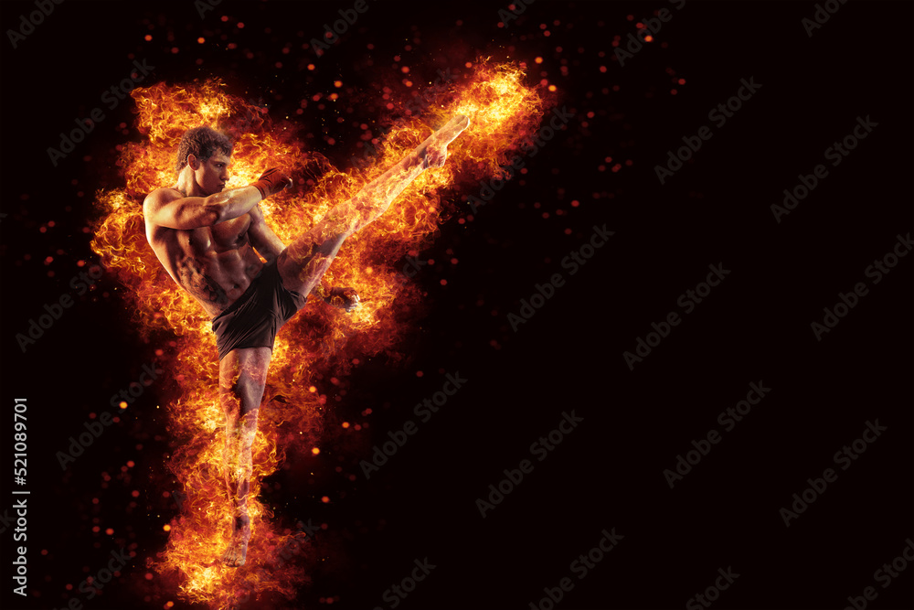 Fighter man punching in fire. MMA fighter Stock Photo | Adobe Stock
