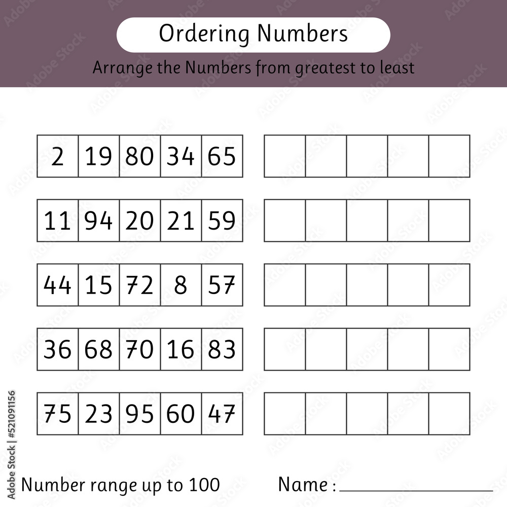 Ordering numbers worksheet. Arrange the numbers from greatest to least ...