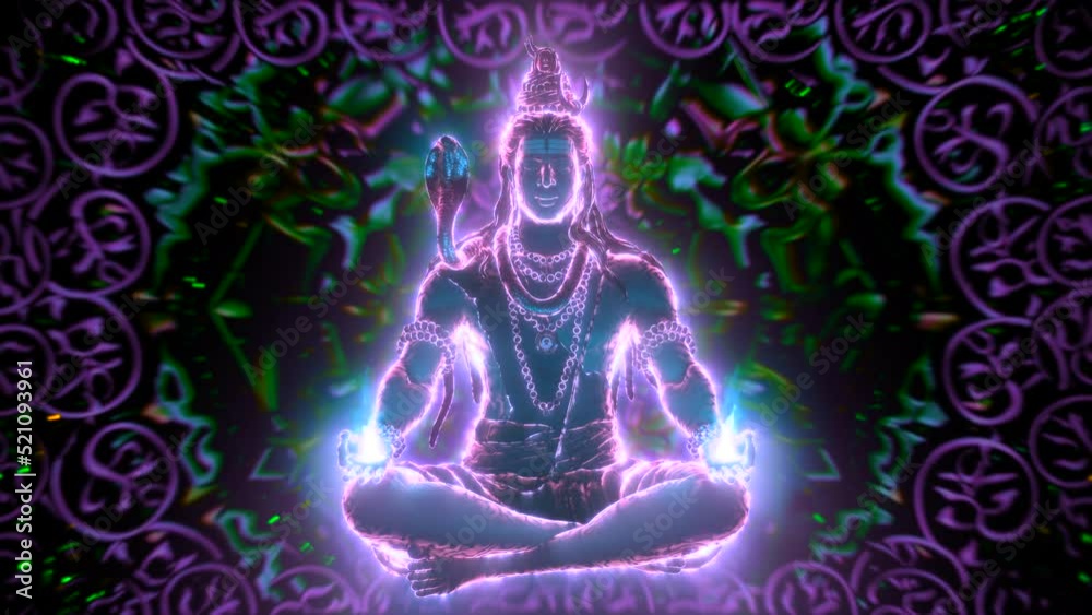 Glowing Shiva Hindu God With Ancient symbols Background 3D Trippy Vj ...