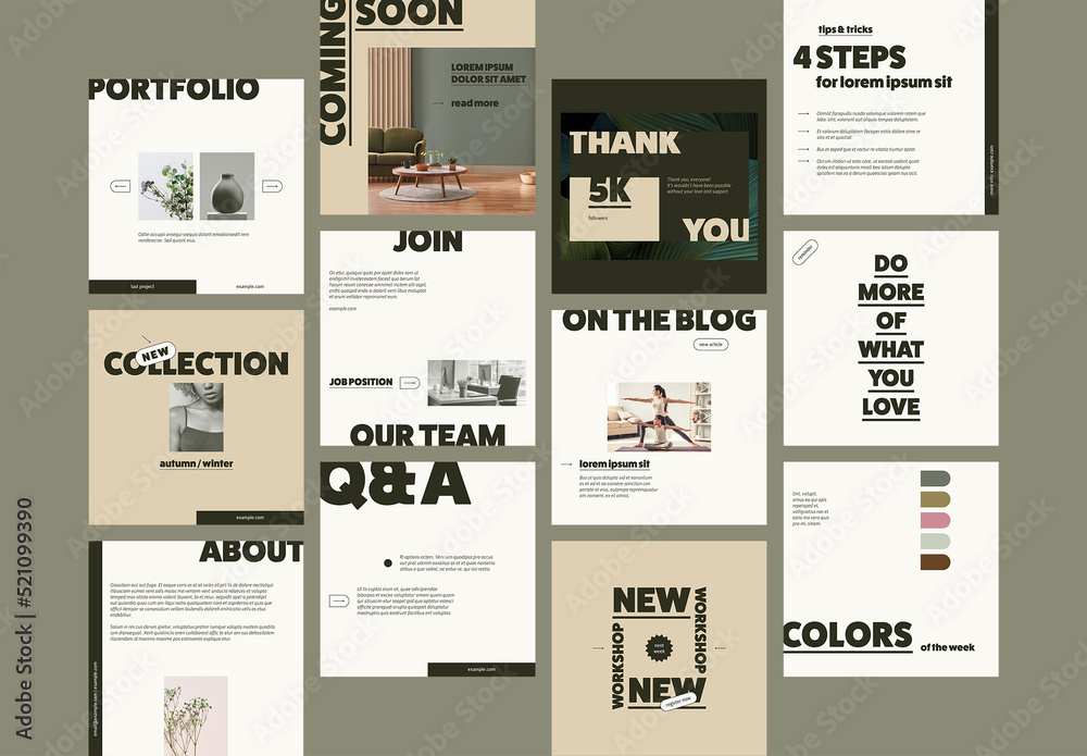 Social Media Post Layout Set in Bold Minimalism Stock Template | Adobe ...