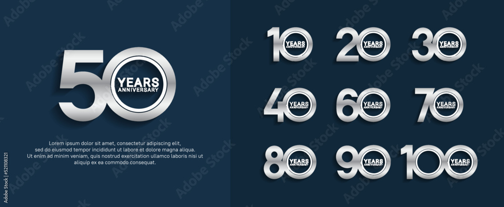 set of anniversary logo silver and white color on blue background for ...