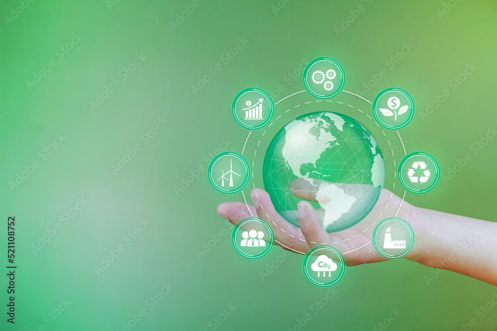 Concept of circular sustainable development, renewable energy ...