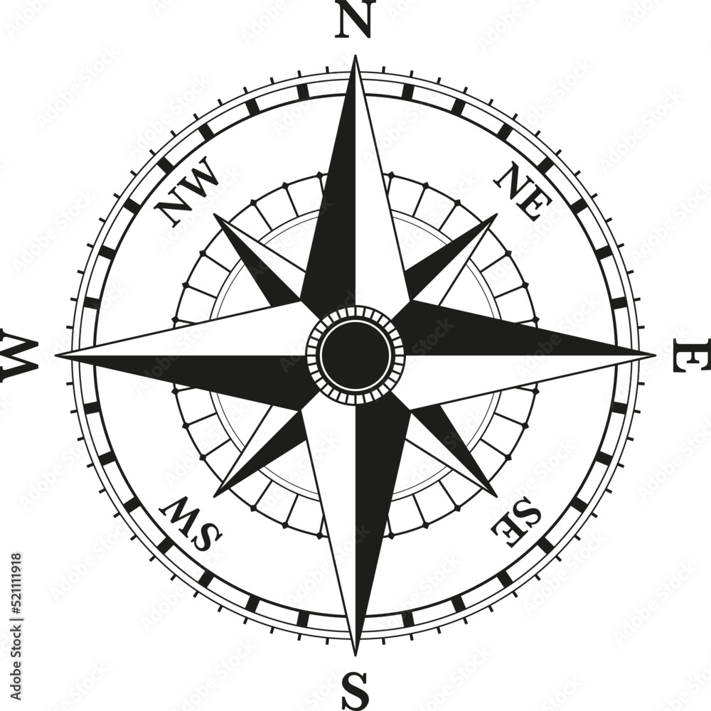 Compass wind rose vector illustration on a white background, art design ...
