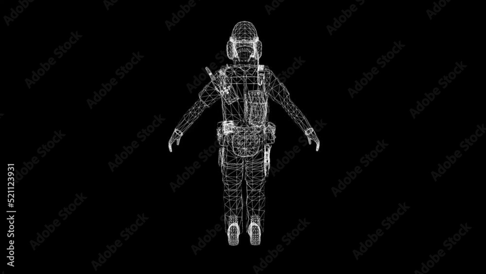 HUD The futuristic 3D sci-fi military swat soldier. 4k animation vídeo ...