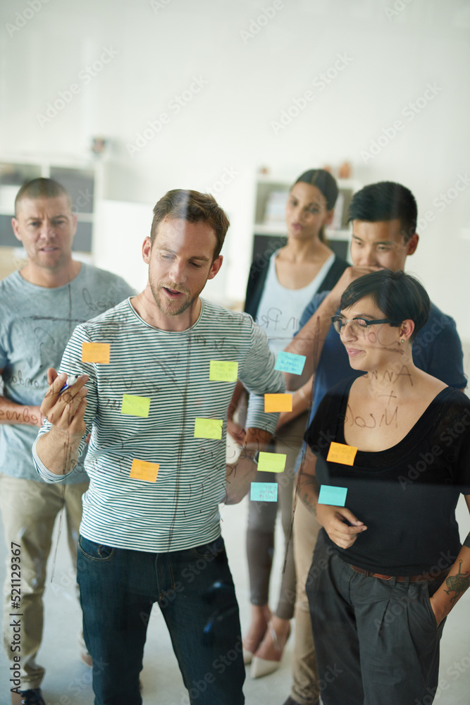 Manager, leader or boss talking and planning during a presentation ...
